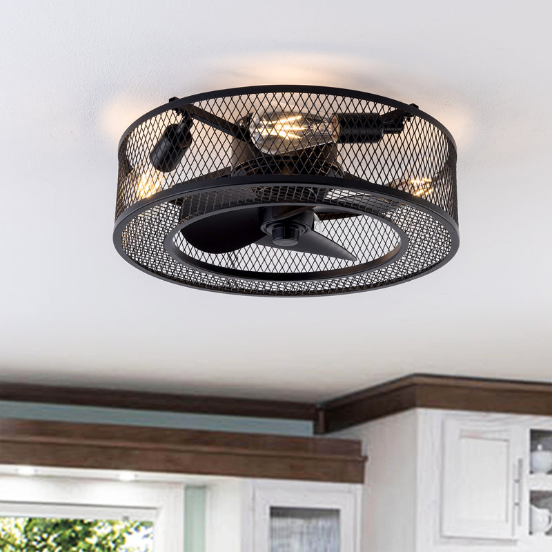 17 Stories Roylan 3 - Blade Flush Mount Ceiling Fan with Remote Control and Light Kit Included ...